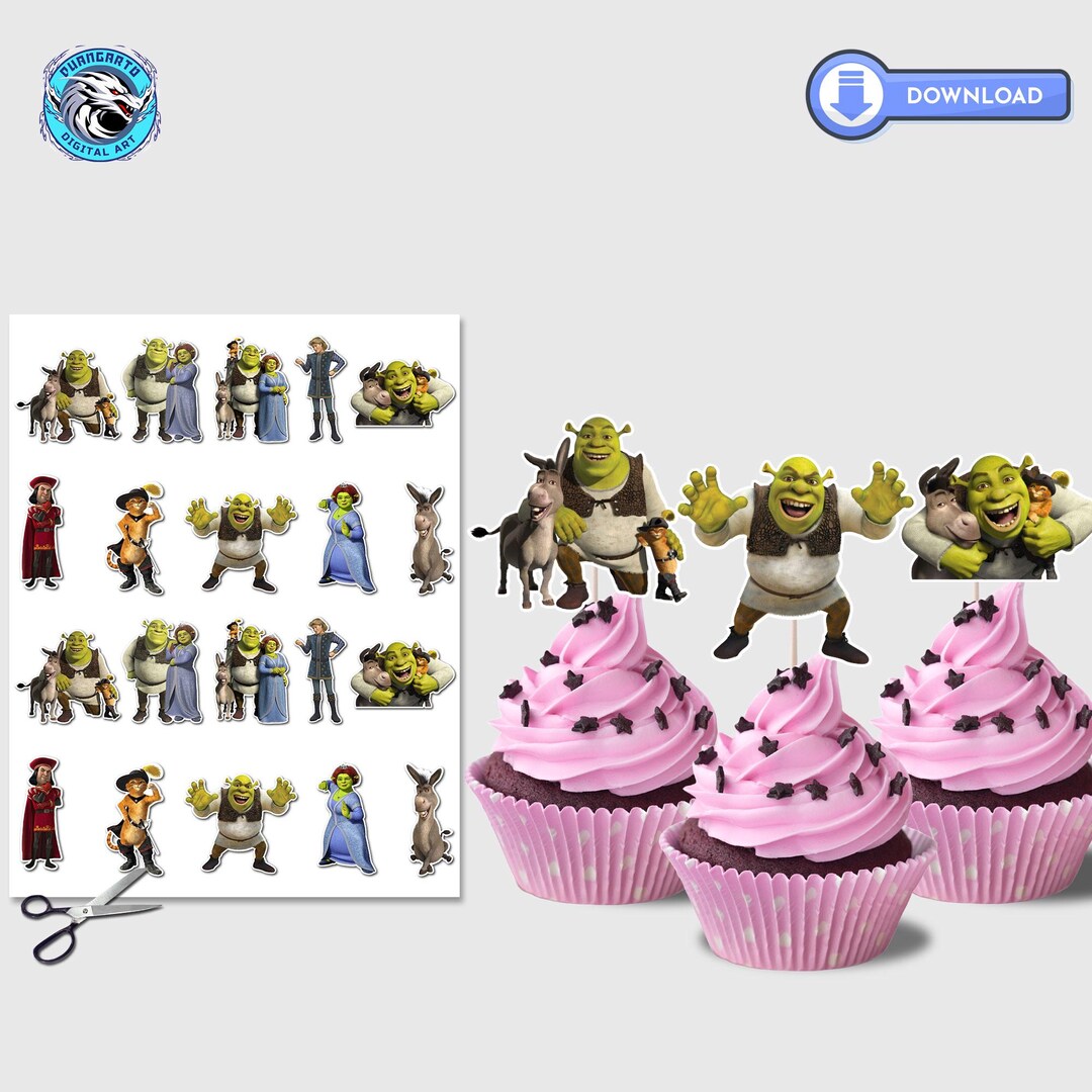 Shrek Cupcake Topper Party Decor Instant Download, Shrek Birthday Party ...