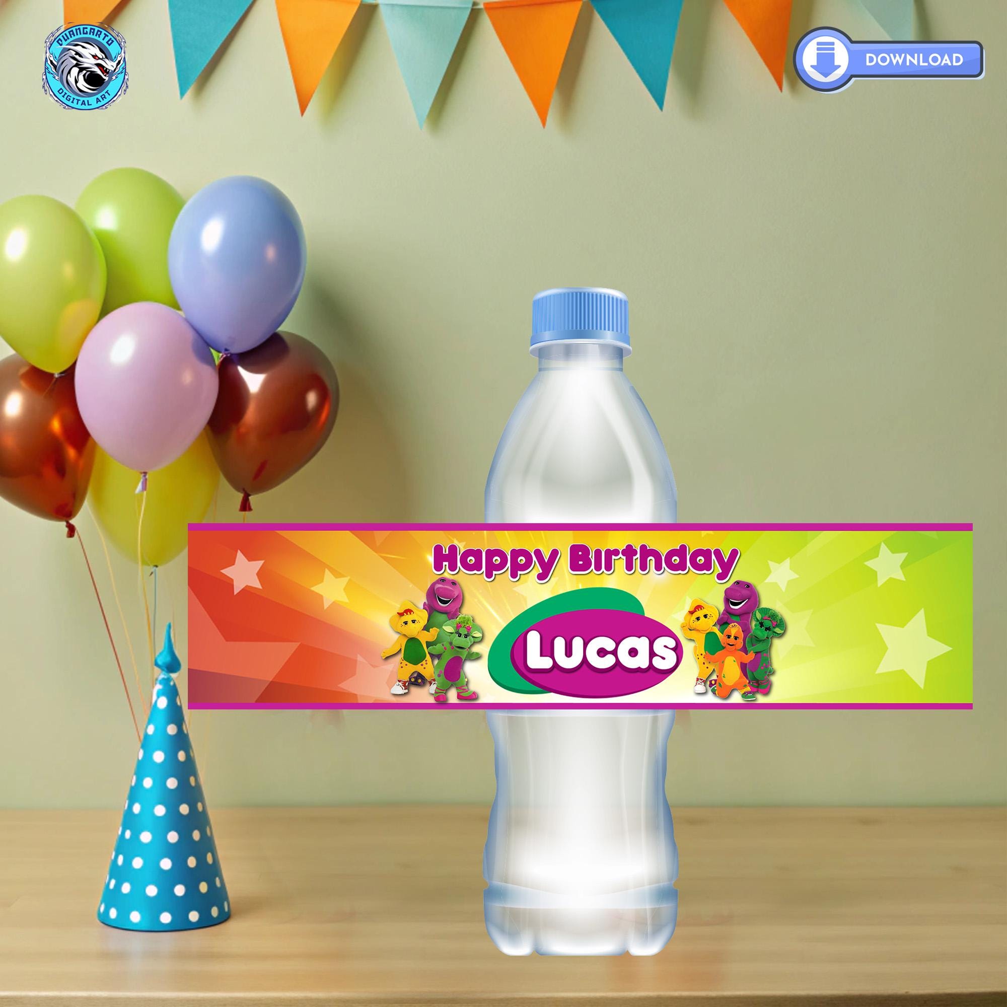 Printable Barney Birthday Water Bottle Labels: Dinosaur Party Decor ...