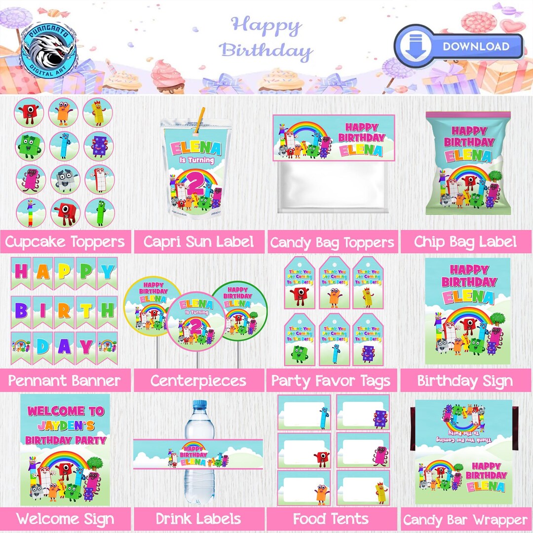 Printable Numberblocks Birthday Party for Girl, Number Blocks Party ...