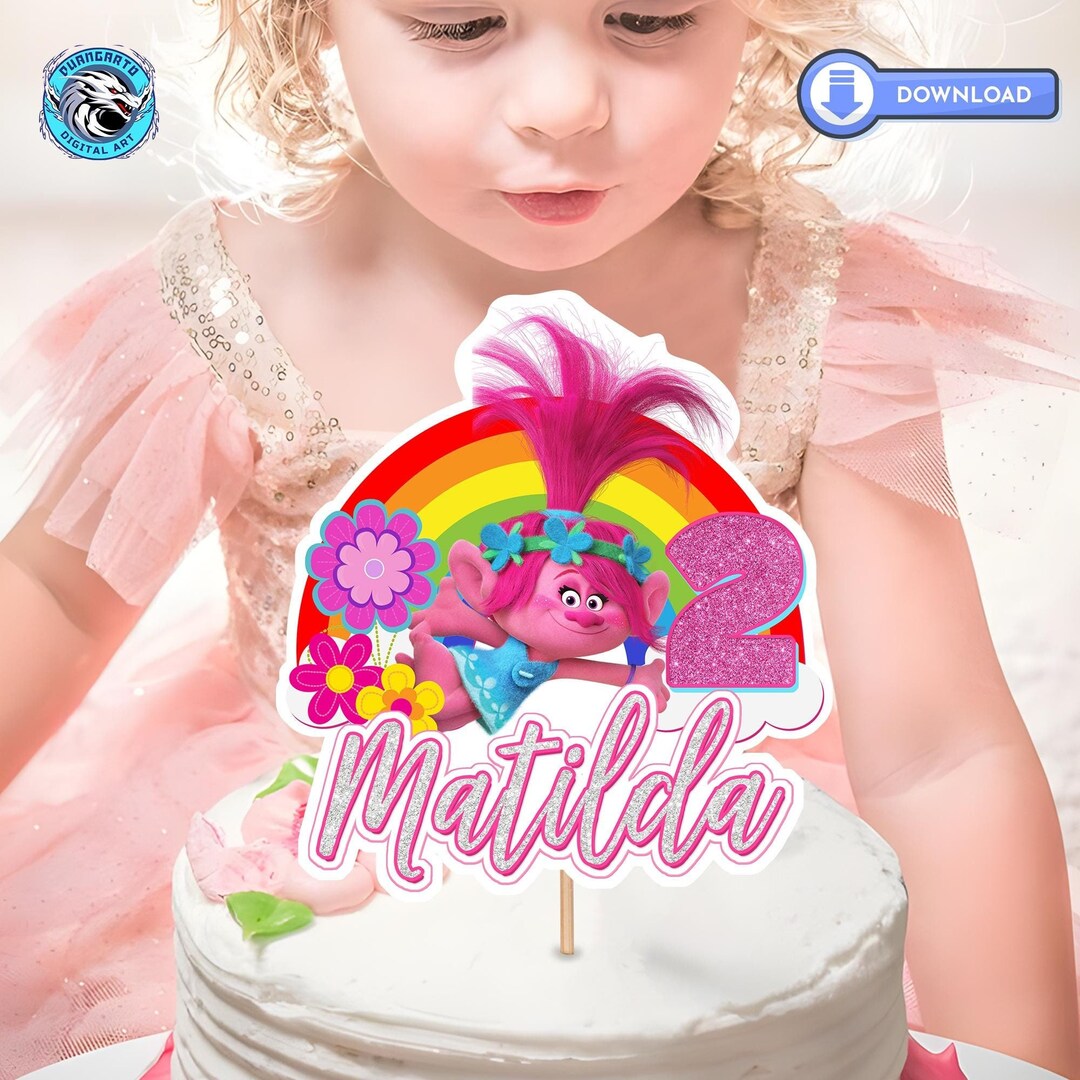 Princess Poppy Trolls Cake Topper: Birthday Party Decor (digital ...