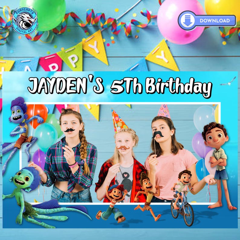 Printable Luca Birthday Photo Booth Frame: Sea Monster Party (digital ...
