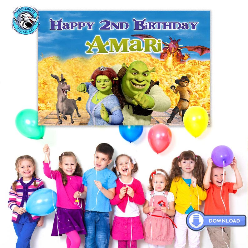 Shrek Birthday Backdrop Printable, Shrek Birthday Party Decorations ...
