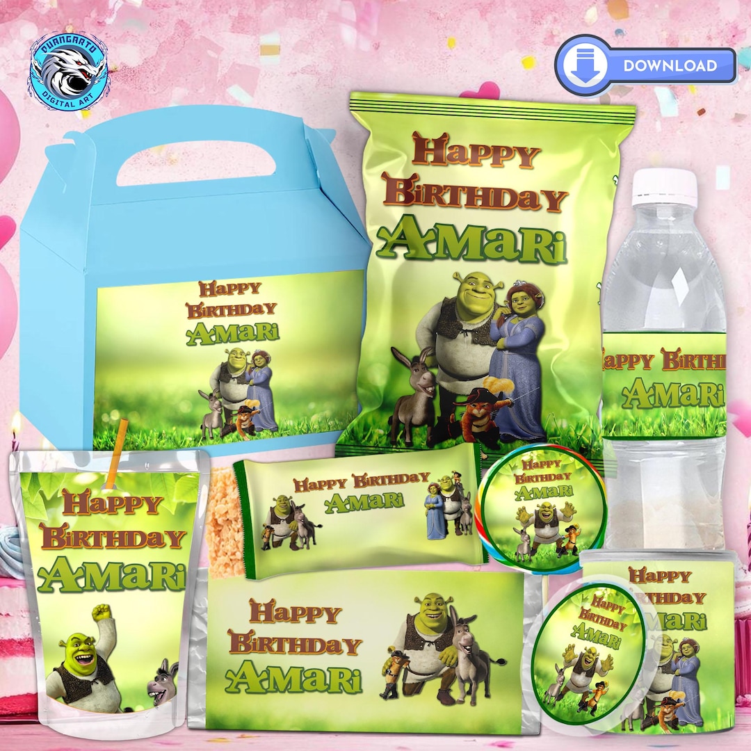 Printable Shrek Birthday Party Bundle: Centerpieces & Cake Topper ...