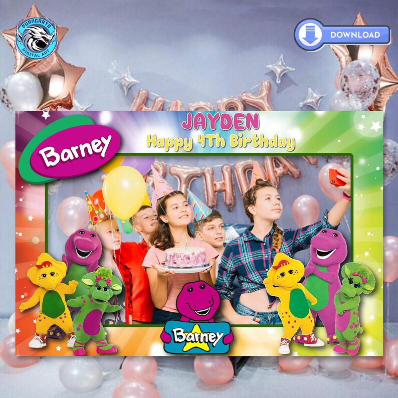Printable Barney Dinosaur Birthday Photobooth Frame (digital Download ...