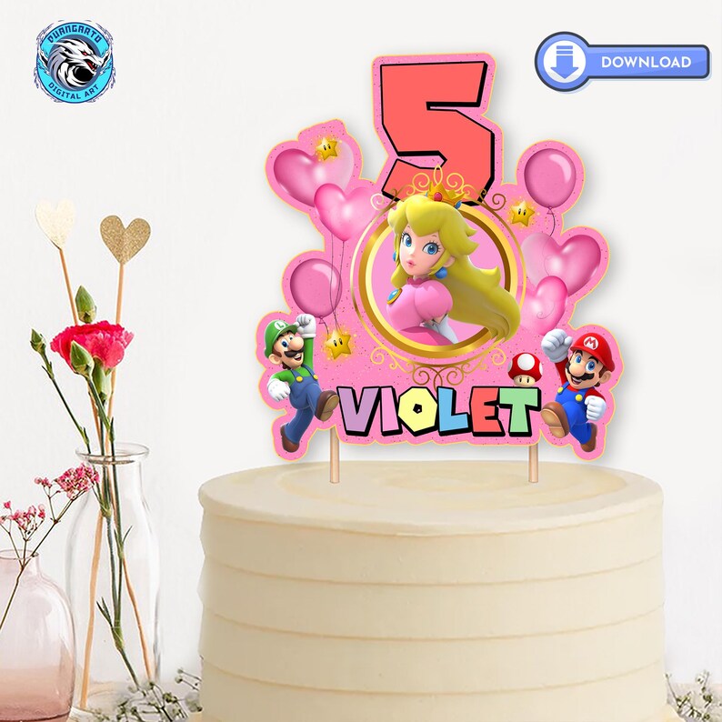 Princess Peach Cake Topper Digital Download, Pink Birthday Party Cake ...
