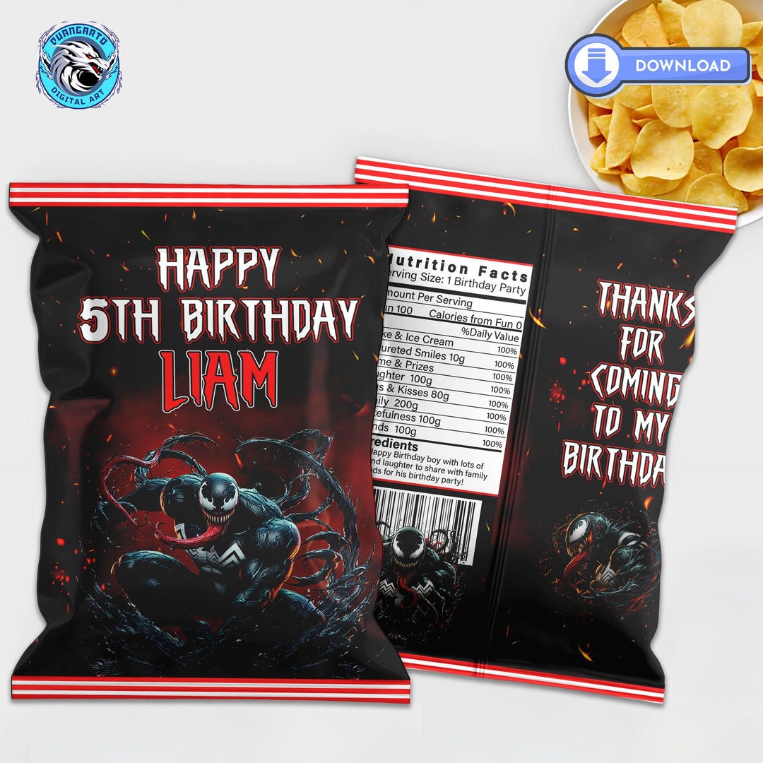 Printable Venom Birthday Chip Bag: Custom Party Favor (digital Download ...