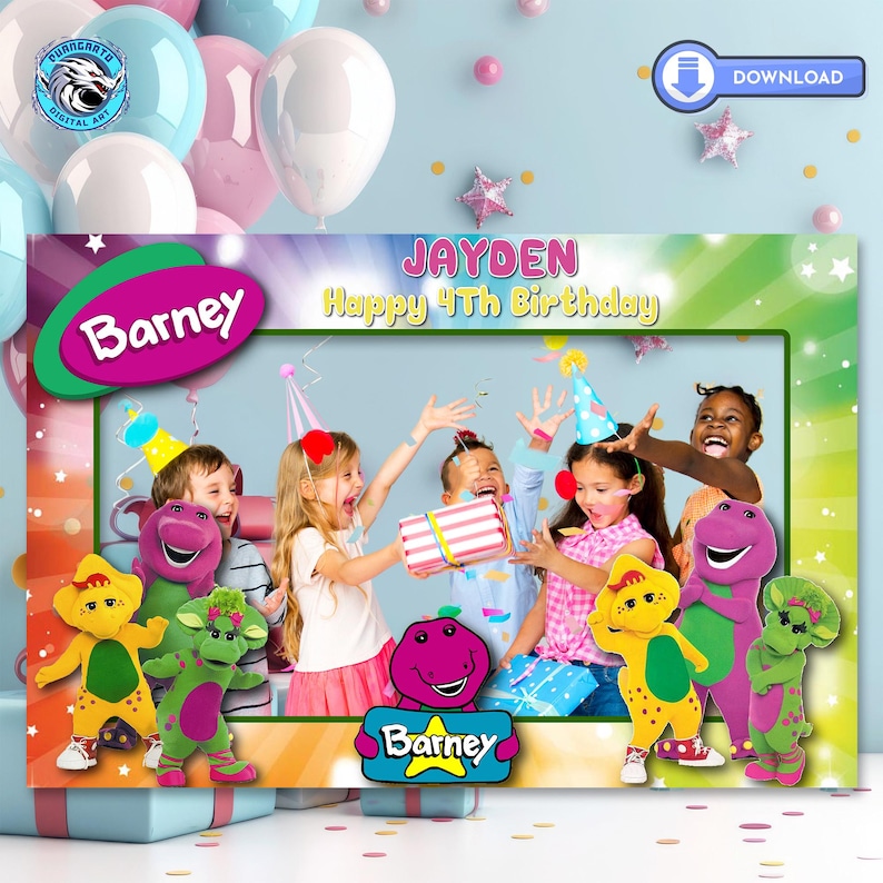 Printable Barney Dinosaur Birthday Photobooth Frame (digital Download ...
