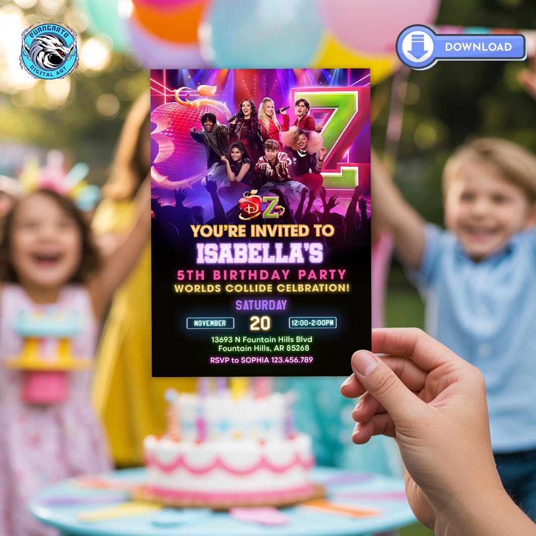 Descendants Zombies Birthday Invitation Custom Disney Party Digital
