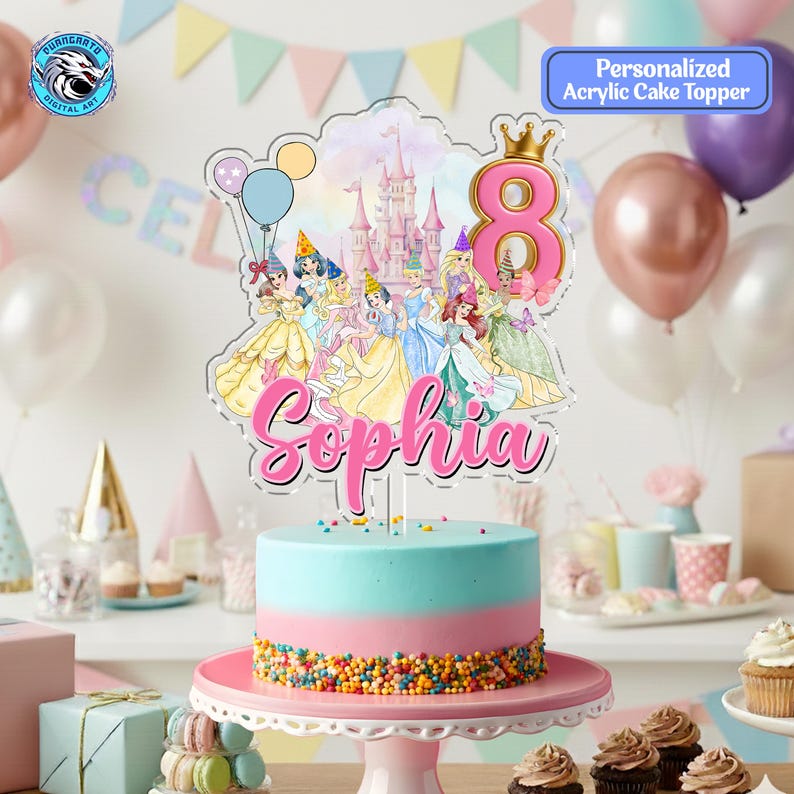 Personalized Disney Princess Cake Topper With Custom Name and Age, Pink ...