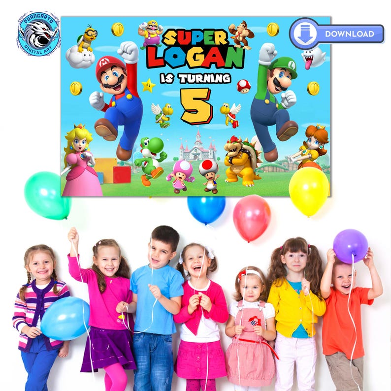Printable Super Mario Birthday Backdrop, Custom Birthday Party ...