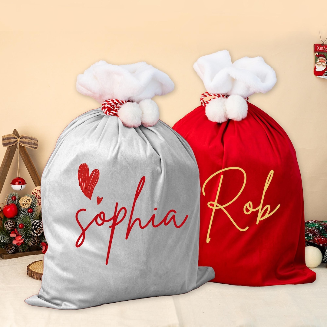 Personalised Velvet Santa Sack With Pom Pom, Bag, Christmas Gift Bag ...