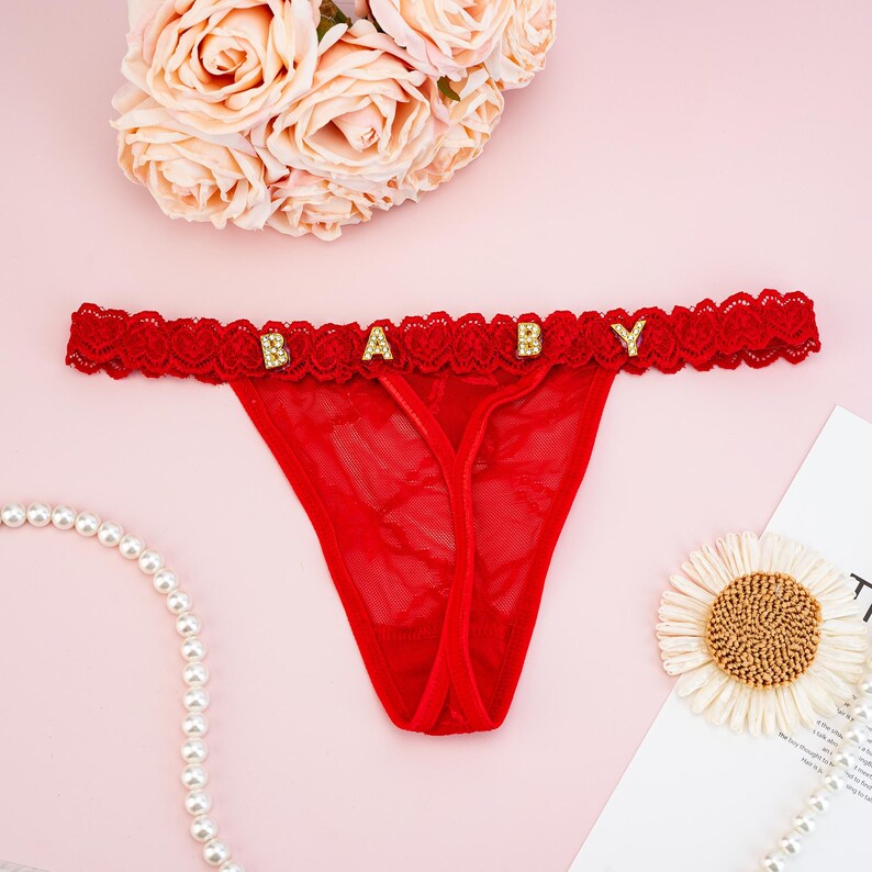 Custom Thong G-strings With Gold Charms Name, Personalized Name Lace ...