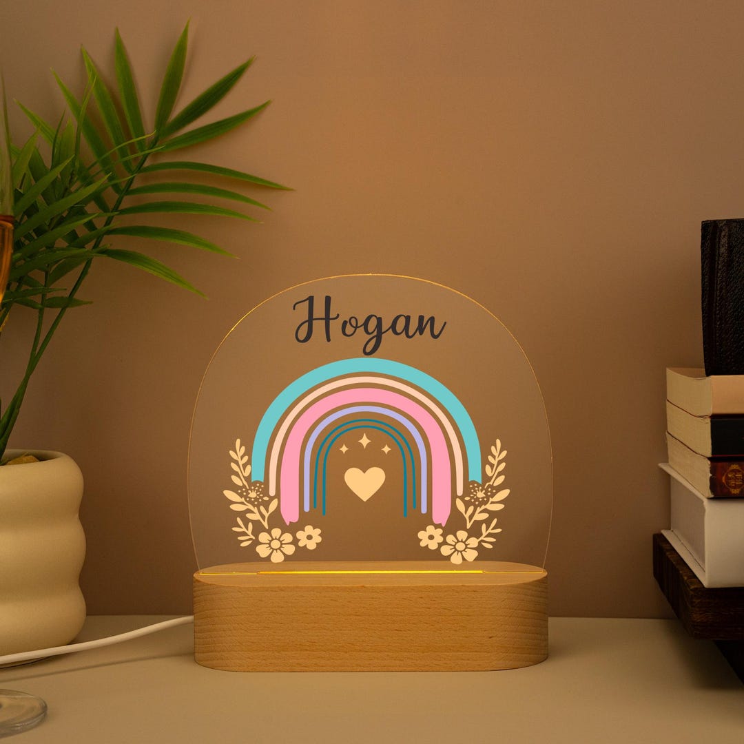 Personalised LED Nursery Lamp, Kids Night Light Gift, Rainbow Light ...