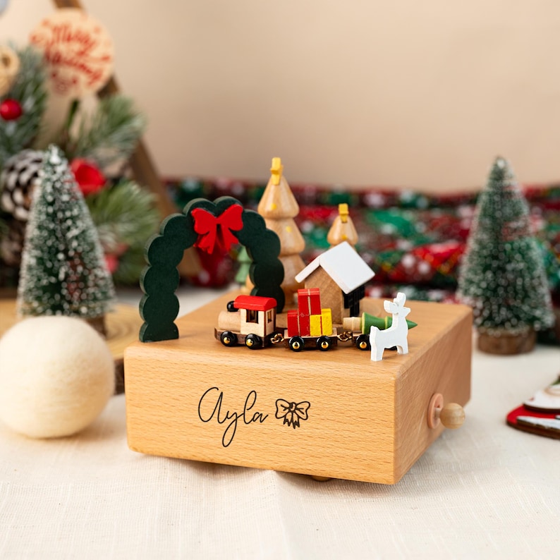 Personalized Name Wooden Music Box, Musical Carousel, Custom Engraved ...