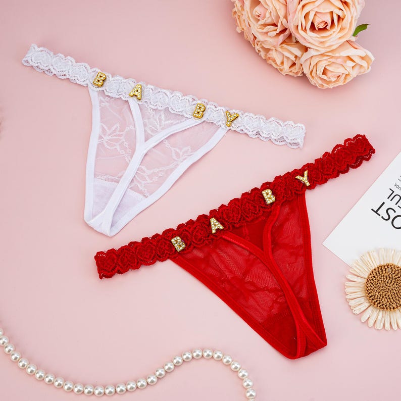 Custom Thong G-strings With Gold Charms Name, Personalized Name Lace ...