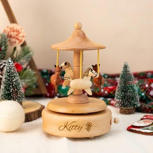 Personalized Name Wooden Music Box, Musical Carousel, Custom Engraved ...