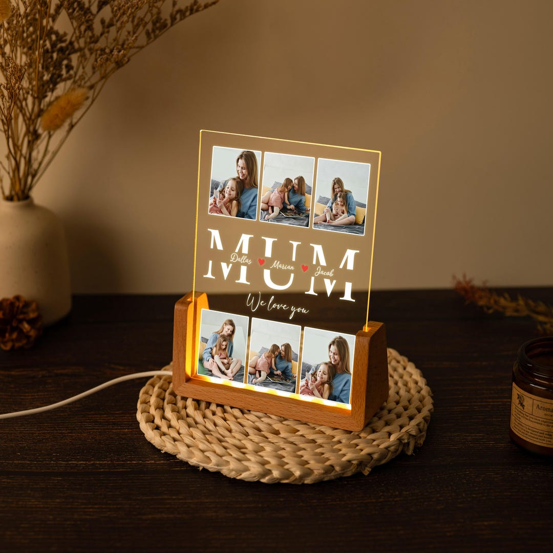 Personalized Photo Night Light, Photo Collage LED Light, Mom Gift From ...