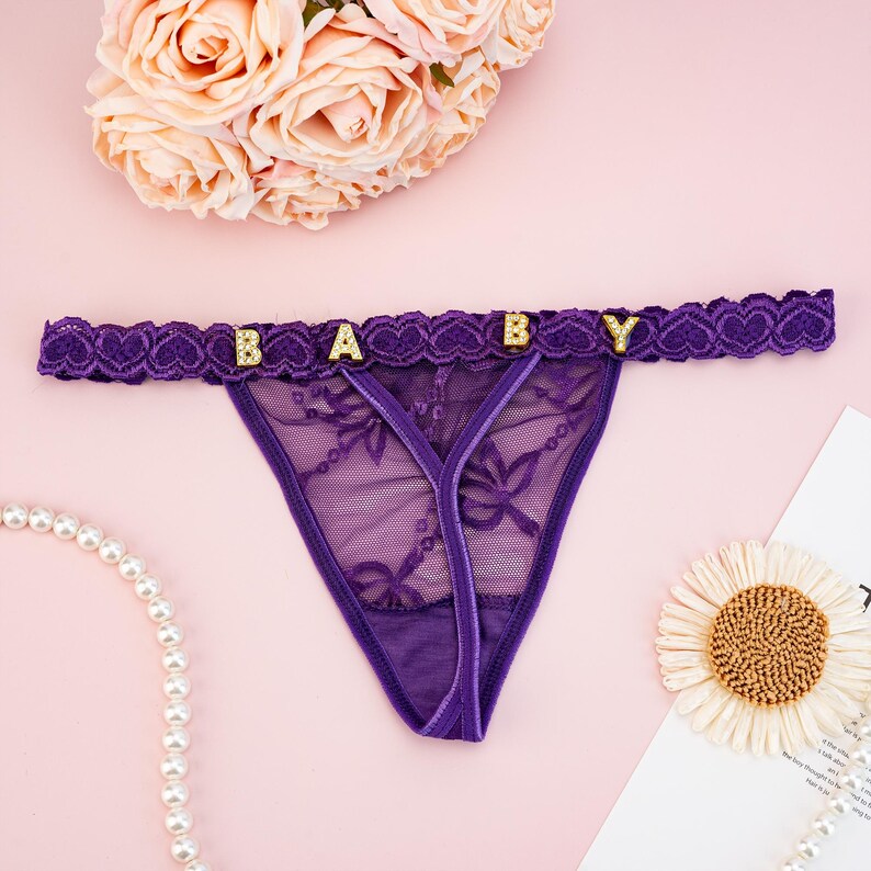 Custom Thong G-strings With Gold Charms Name, Personalized Name Lace ...
