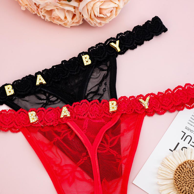 Custom Thong G-strings With Gold Charms Name, Personalized Name Lace ...