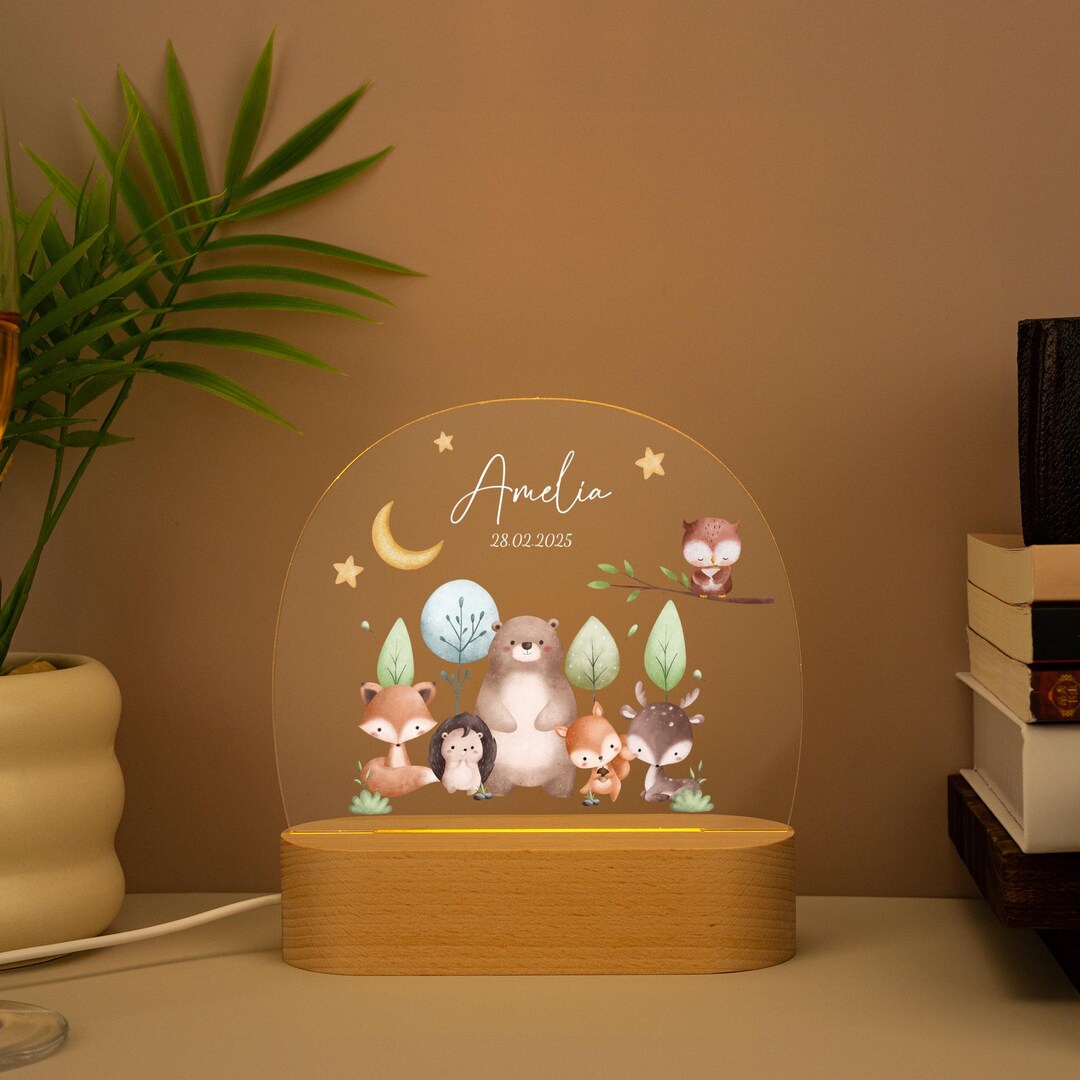 Personalised LED Animal Lamp, Jungle Cute Animals Night Light, Acrylic ...