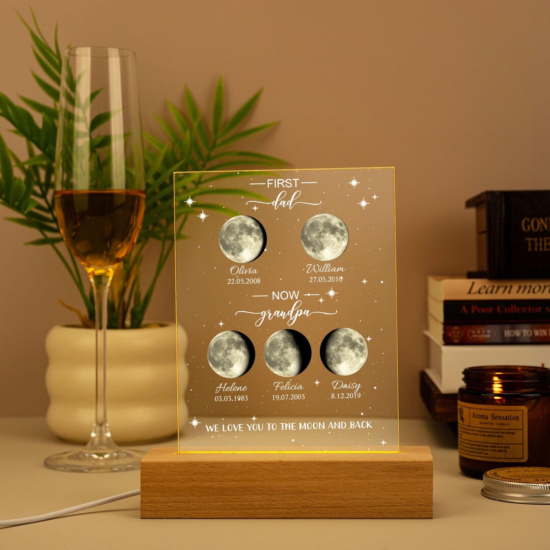 Personalized Moon Phase Night Light, First Father Gift for Dad Papa ...