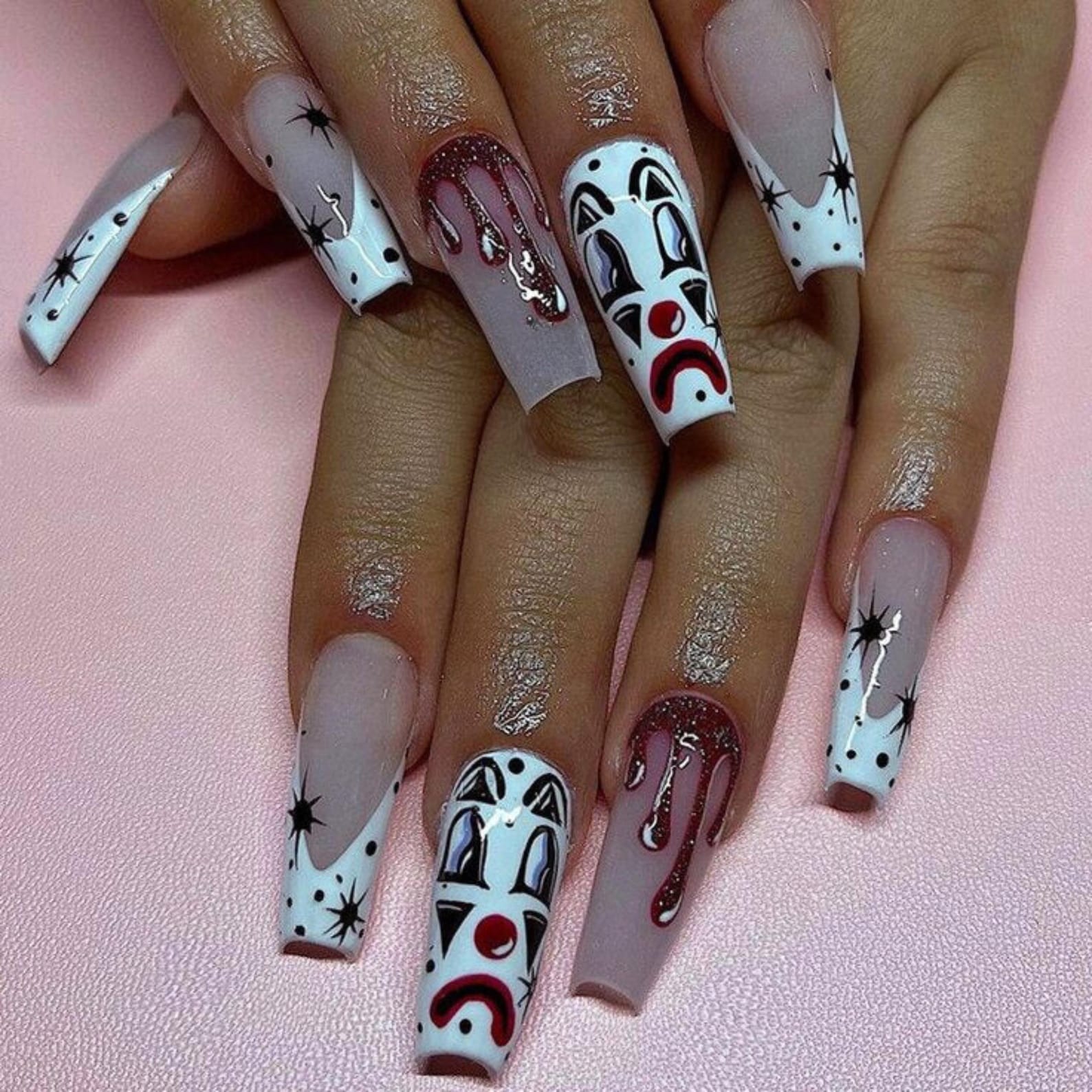 Custom Sleeping Clown Press on Nails, Hand-painted Fake Acrylic Nails ...