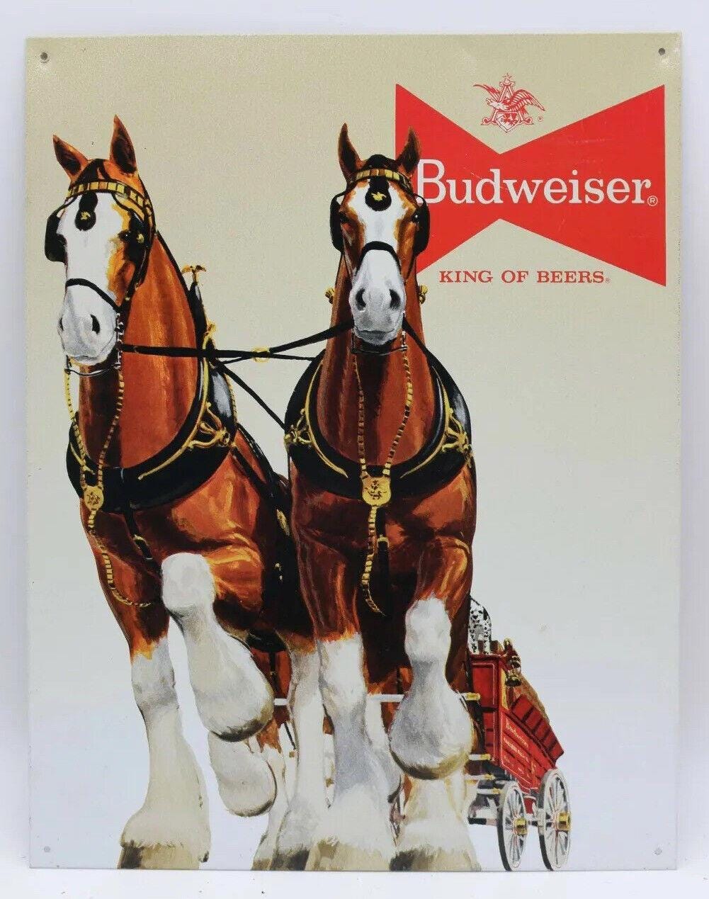 Tin Sign "12.5x16" New Original Budweiser Two Horses and Carriage - Etsy