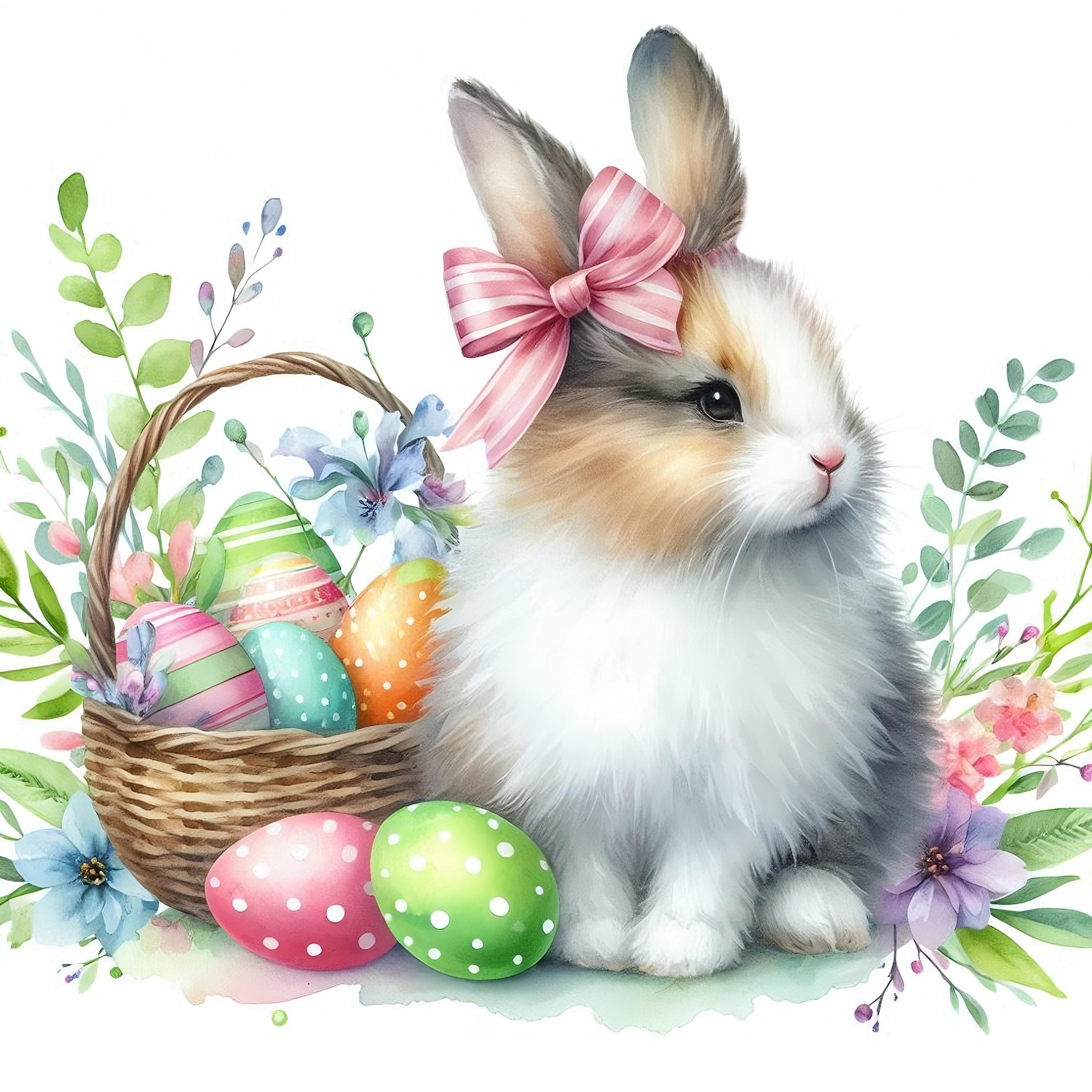 5 Easter Bunny Clipart Set , Easter Clipart, Watercolor Clipart, 5 High ...