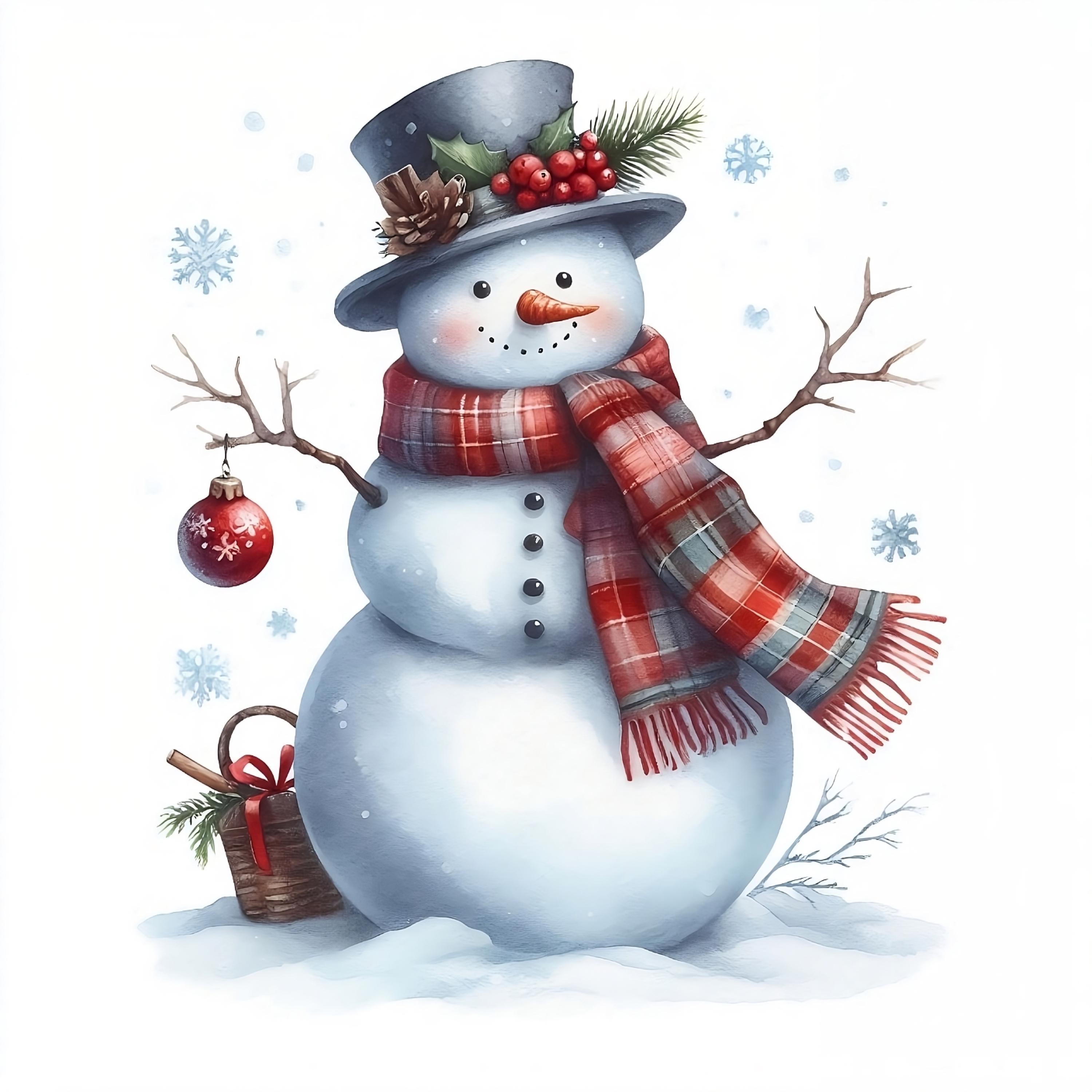 5 Snowman Clipart Set , Christmas Clipart, Watercolor Clipart, 5 High ...