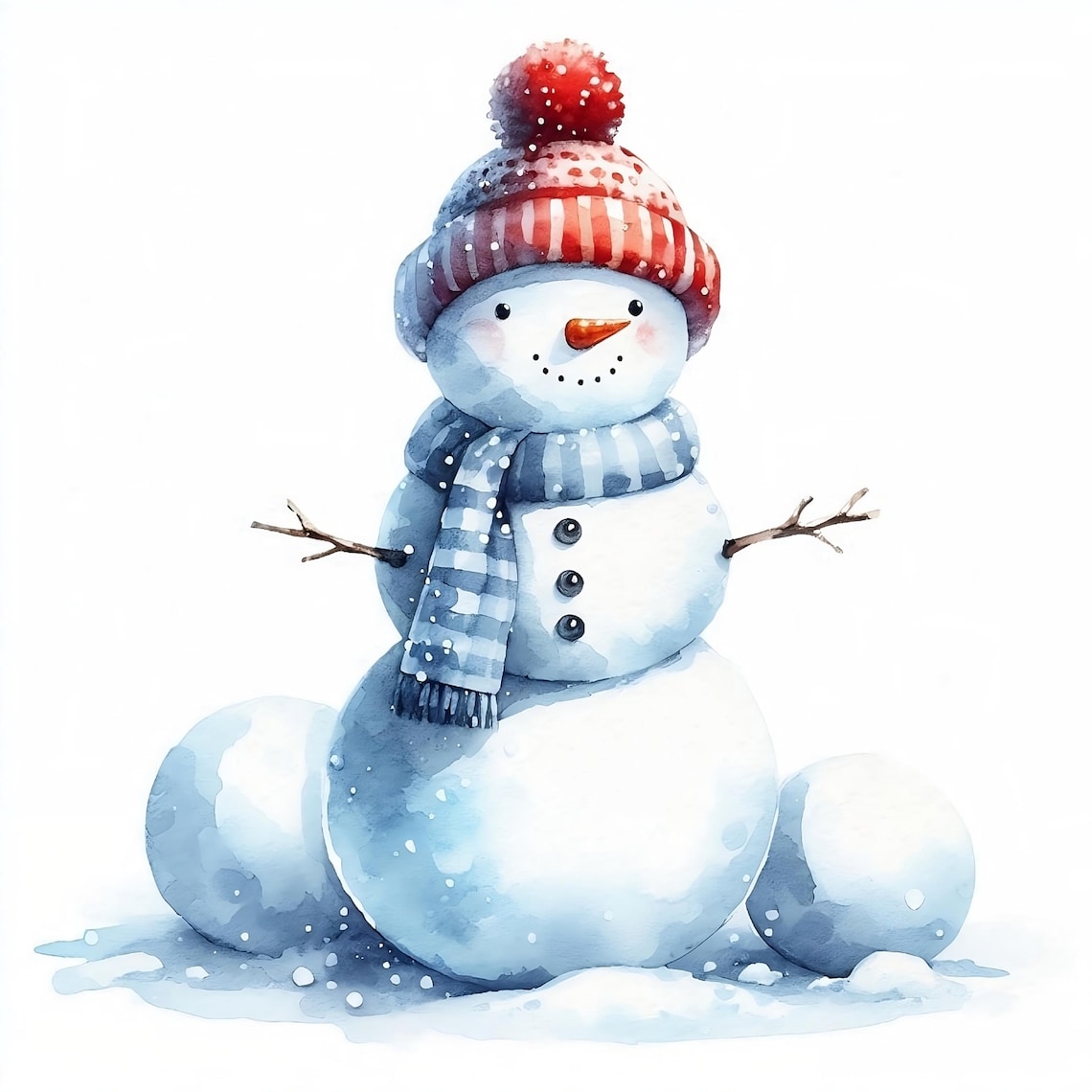 5 Snowman Clipart Set , Christmas Clipart, Watercolor Clipart, 5 High ...
