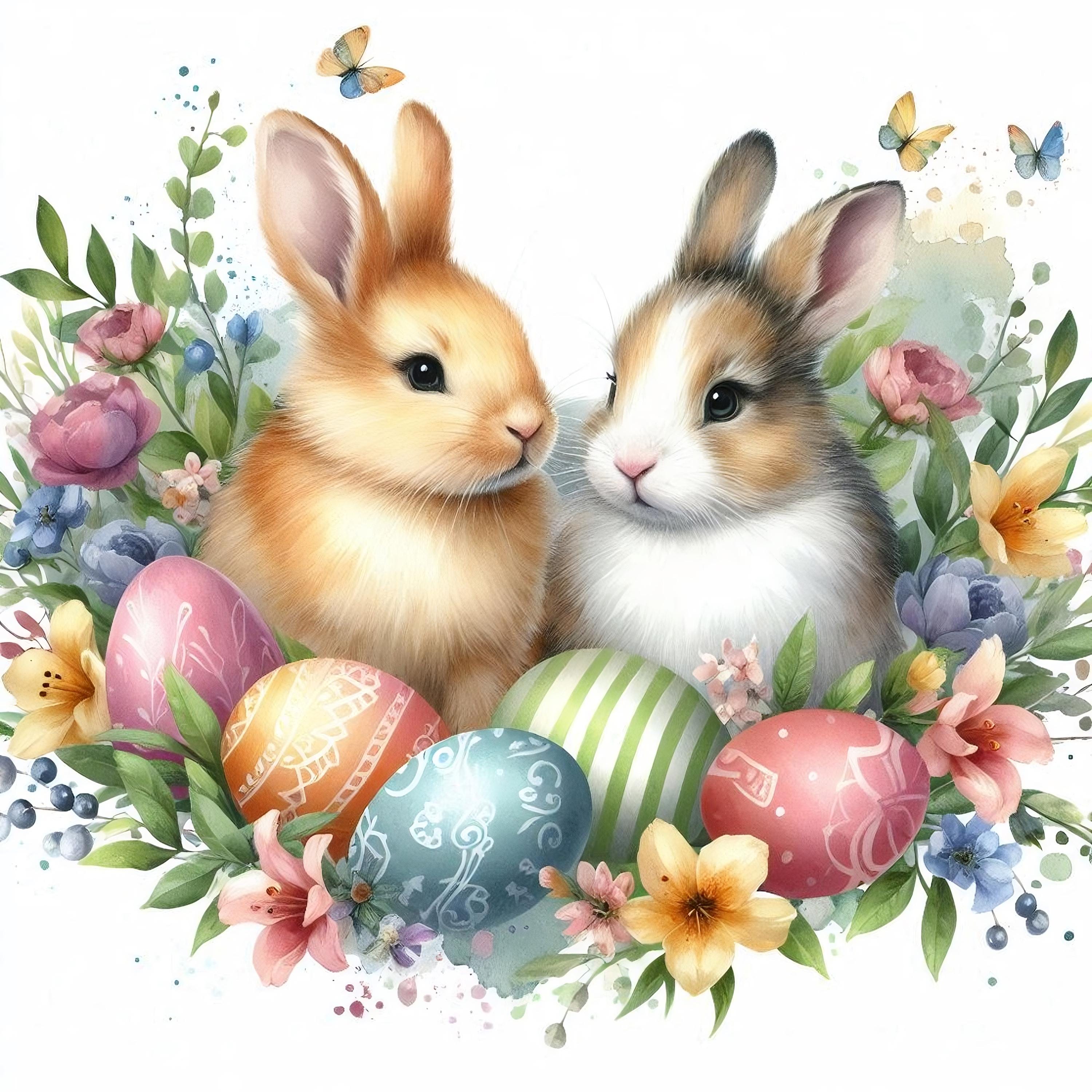 5 Easter Bunny Clipart Set , Easter Clipart, Watercolor Clipart, 5 High ...