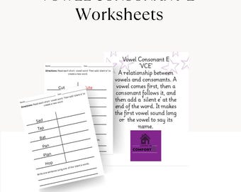 Phonics Practice Sheets: Vowel Consonant E, 7 Pages (printable) - Etsy