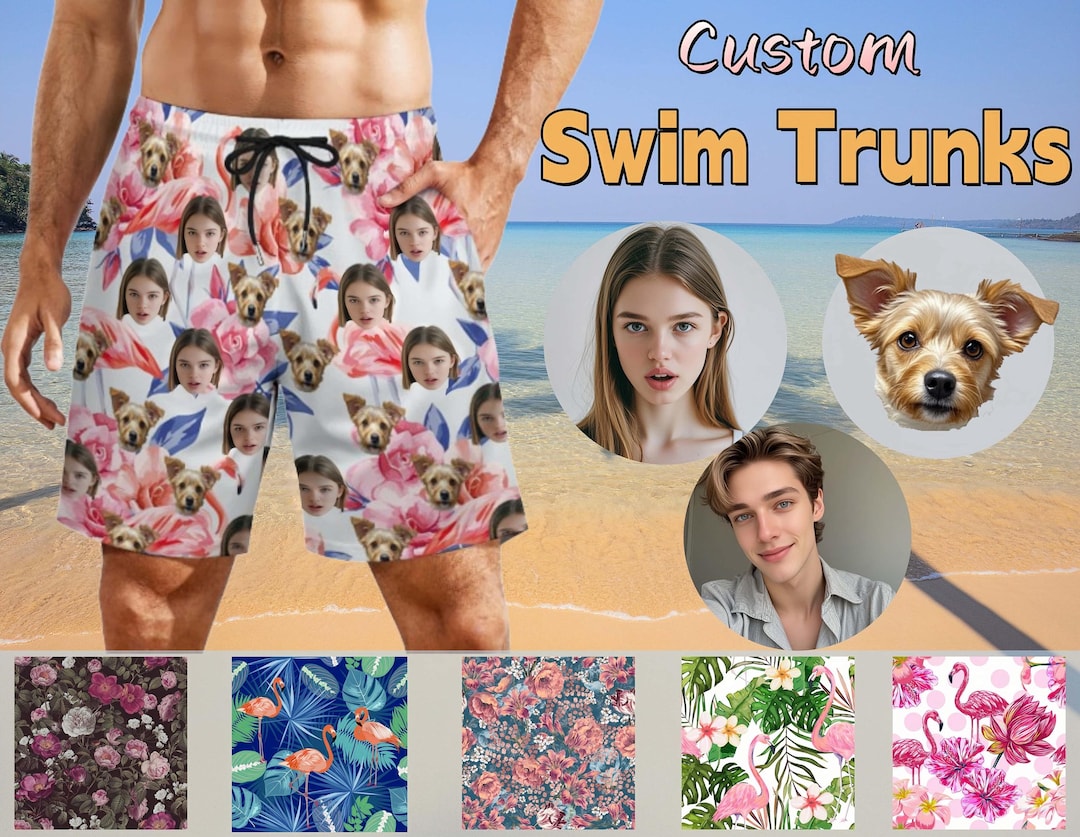 Custom Face Men Swimwear Personalized Men Bathing Suit Face on Beach ...