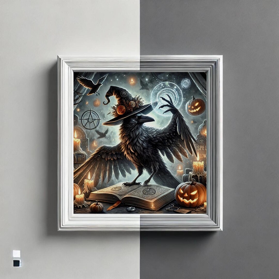 Whimsical Halloween Crow Art: Magic Spells Watercolor Print (digital ...
