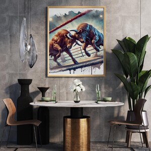 Bull Fight Boxing Ring, Whimsical Animal Battle, Surreal Wildlife Art ...