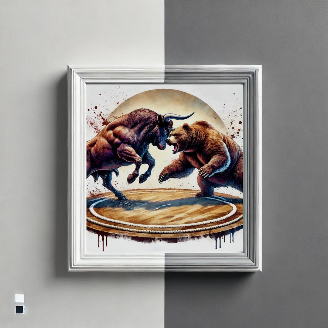 Bull Vs Bear Art, Sumo Showdown Decor, Whimsical Wildlife Battle ...