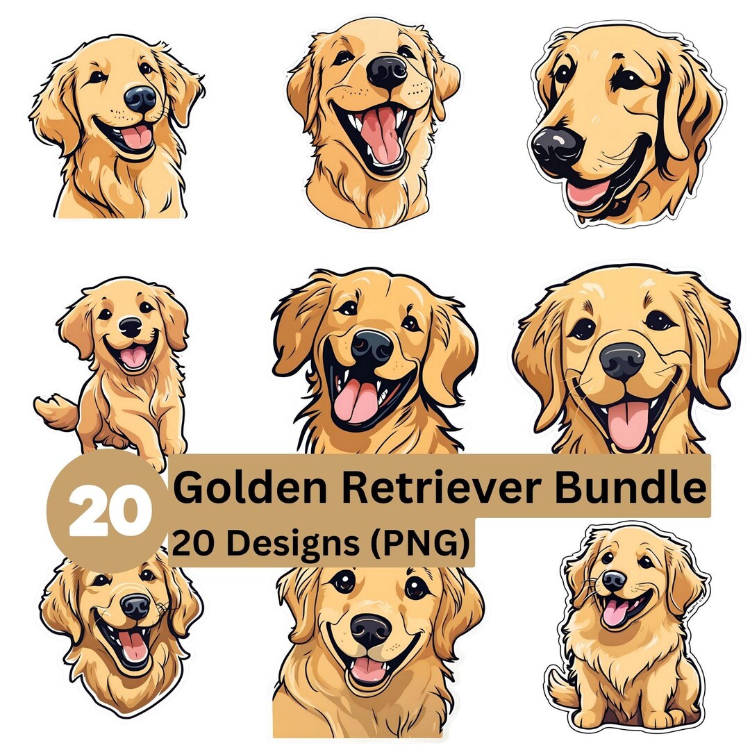Golden Retriever Stickers Files 20 Bundle High Quality PNG Vectors - Etsy