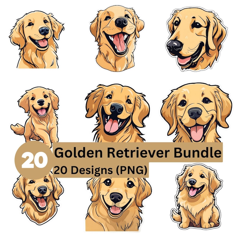 Golden Retriever Stickers Files 20 Bundle High Quality PNG Vectors - Etsy