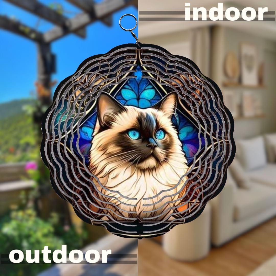 Cute Siamese Cat Design Wind Spinner 10 Inch for Garden Decor With ...