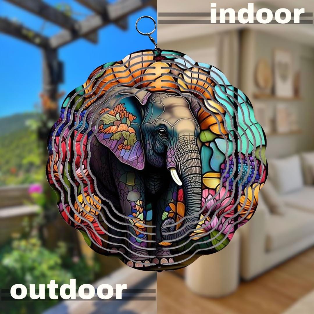 Colorful Elephant Floral Design Wind Spinner 10 Inch for Garden Decor ...