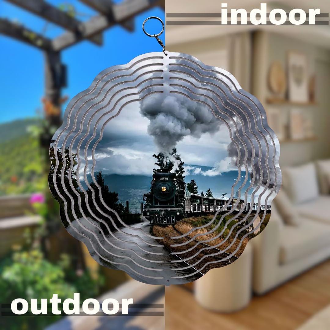 Clouds and Train Artistic Design Wind Spinner Art 10 Inch for Garden ...