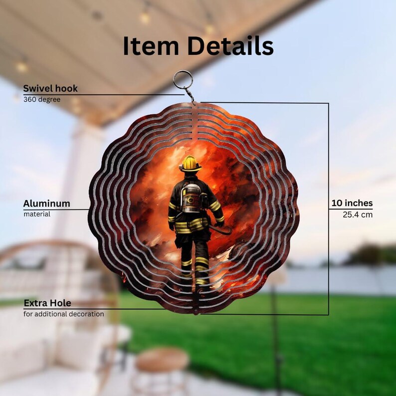 Firefighter Fire Rescue Design Wind Spinner 10 Inch for Garden Decor ...