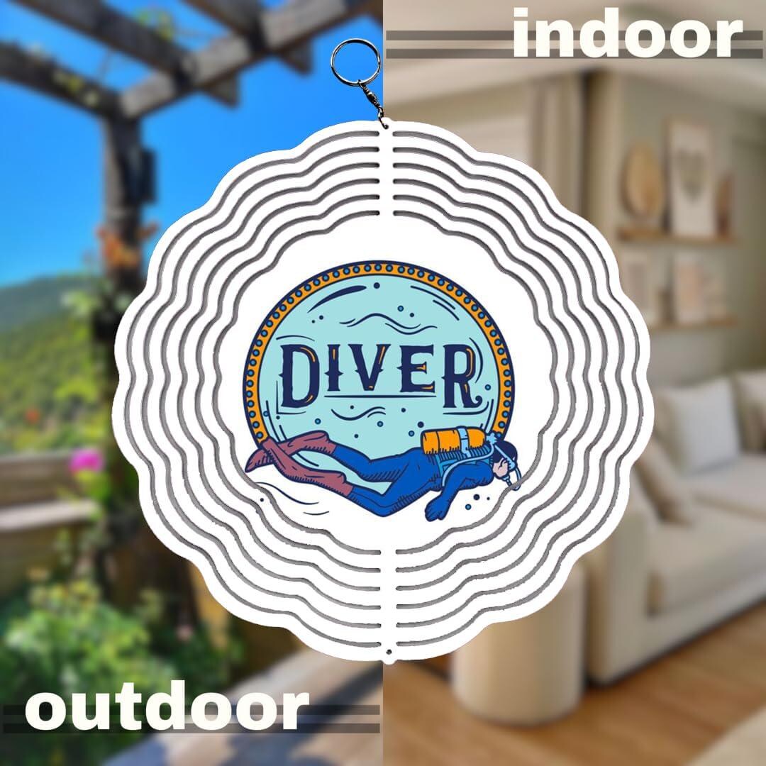 Blue Diver Man Scuba Diving Wind Spinner 10 Inch for Garden Decor With ...