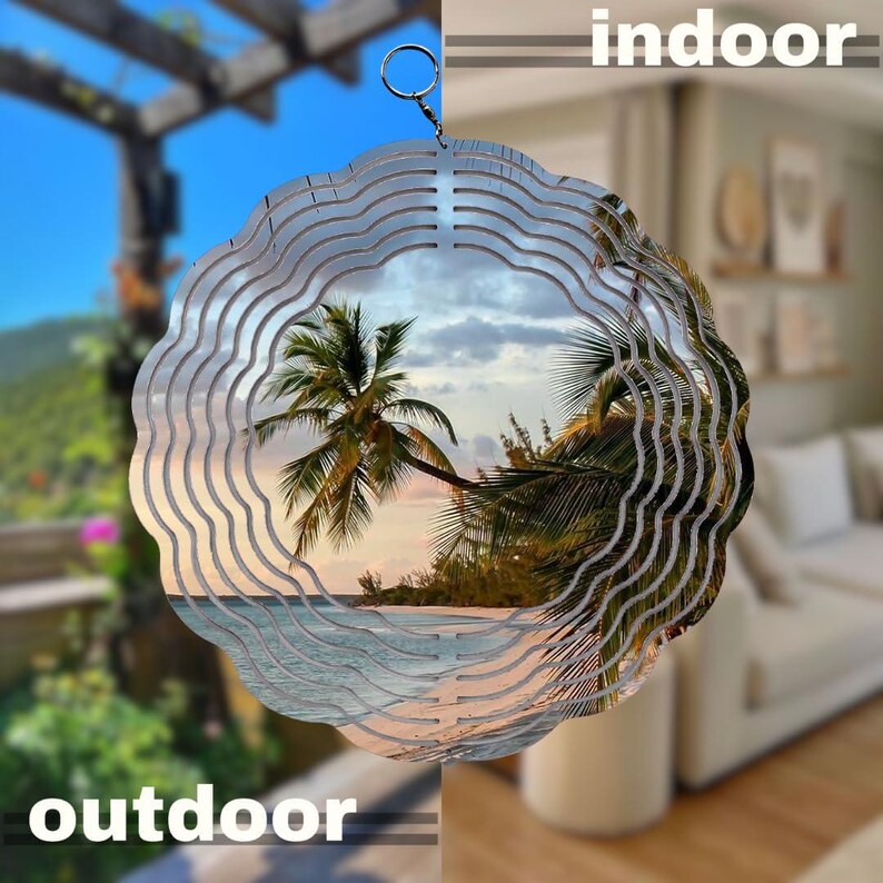 Coastal Paradise Palm Tree Haven Wind Spinner Art 10 Inch for Garden ...