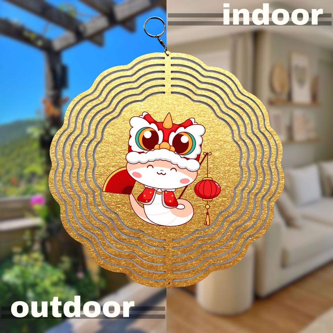 Cute Lunar New Year Snake Wind Spinner - Festive Gold Outdoor Decor ...