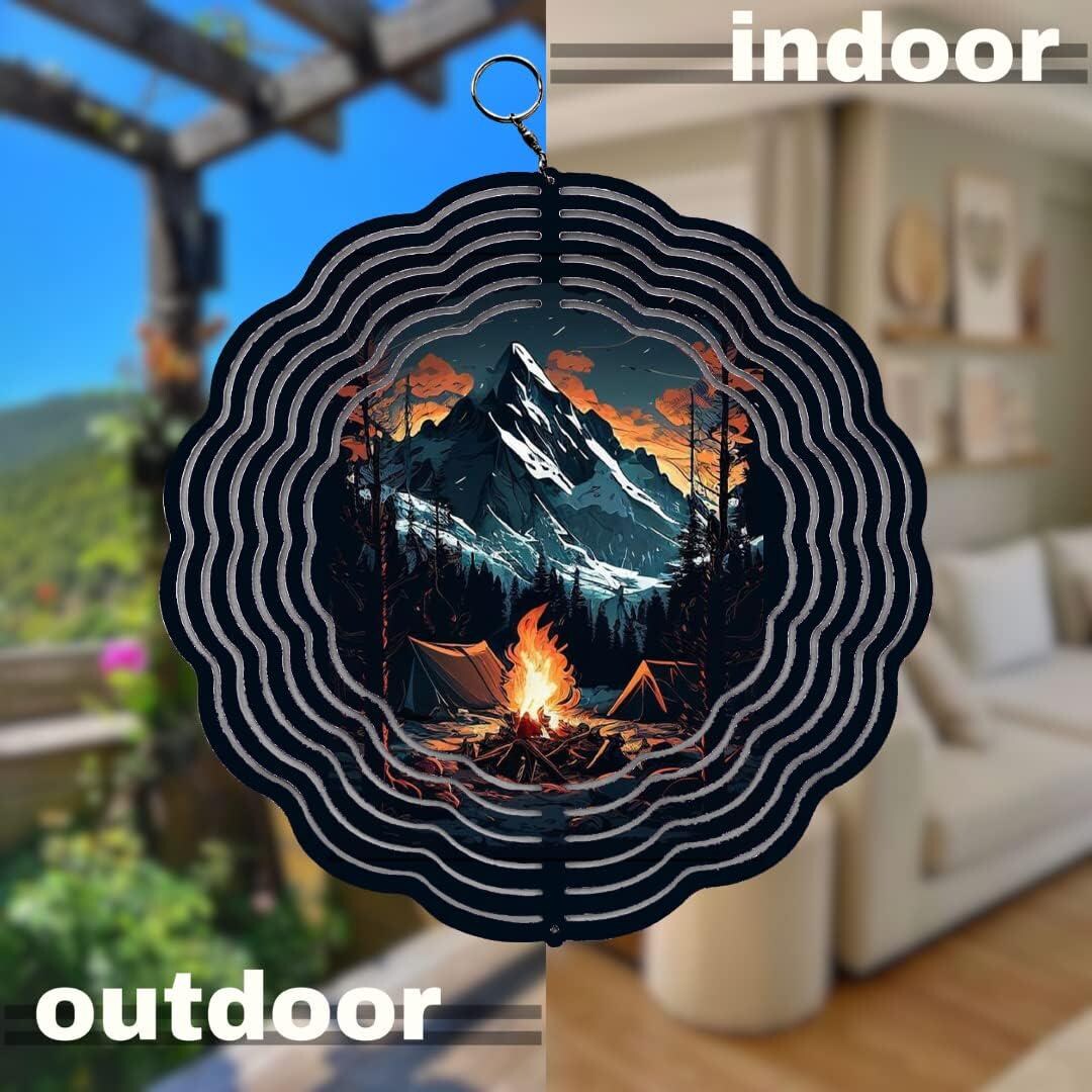 Mountain Camping Bonfire Wind Spinner Art 10 Inch for Garden Decor With ...