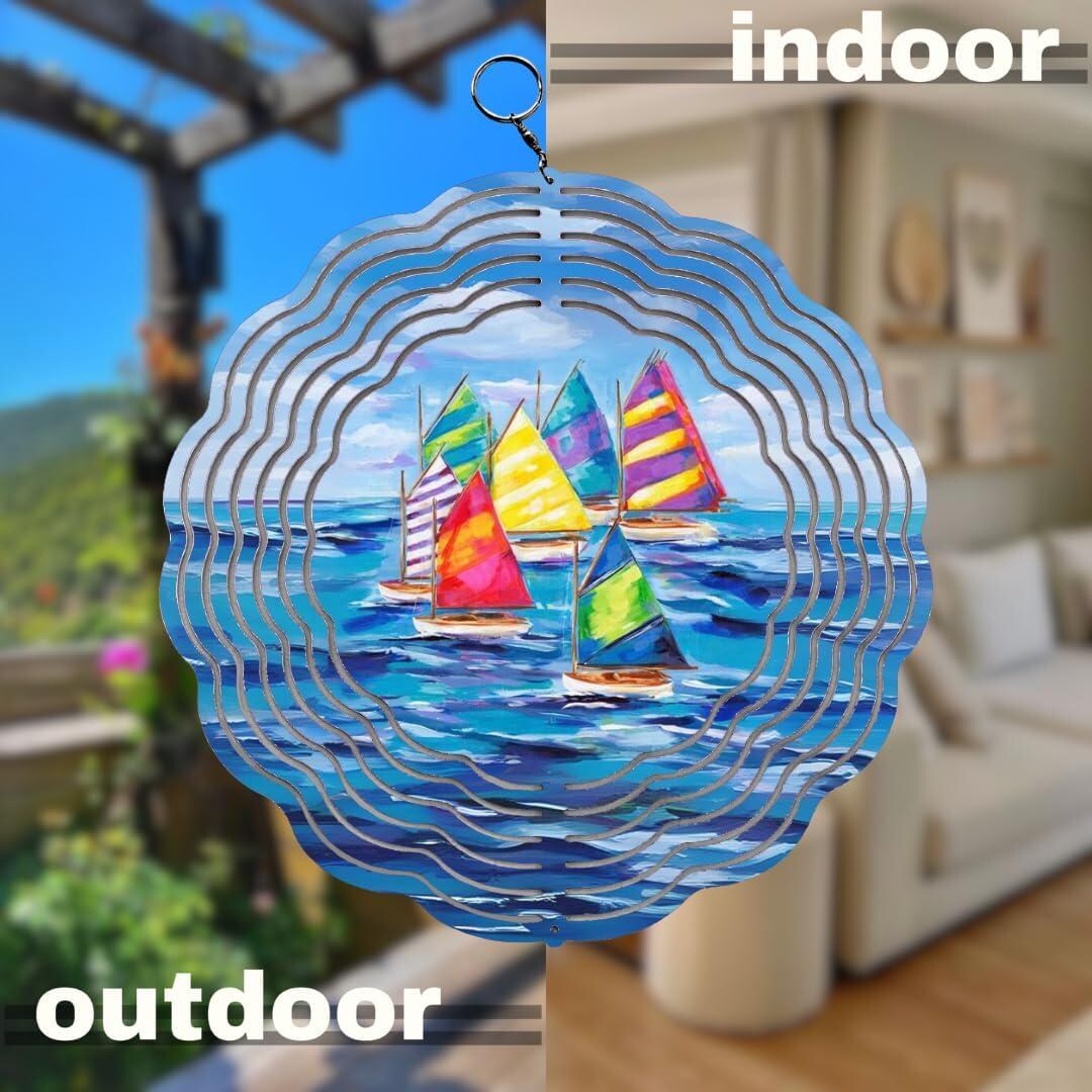 Painting of Sailboats in Middle of the Ocean Design Wind Spinner 10 ...
