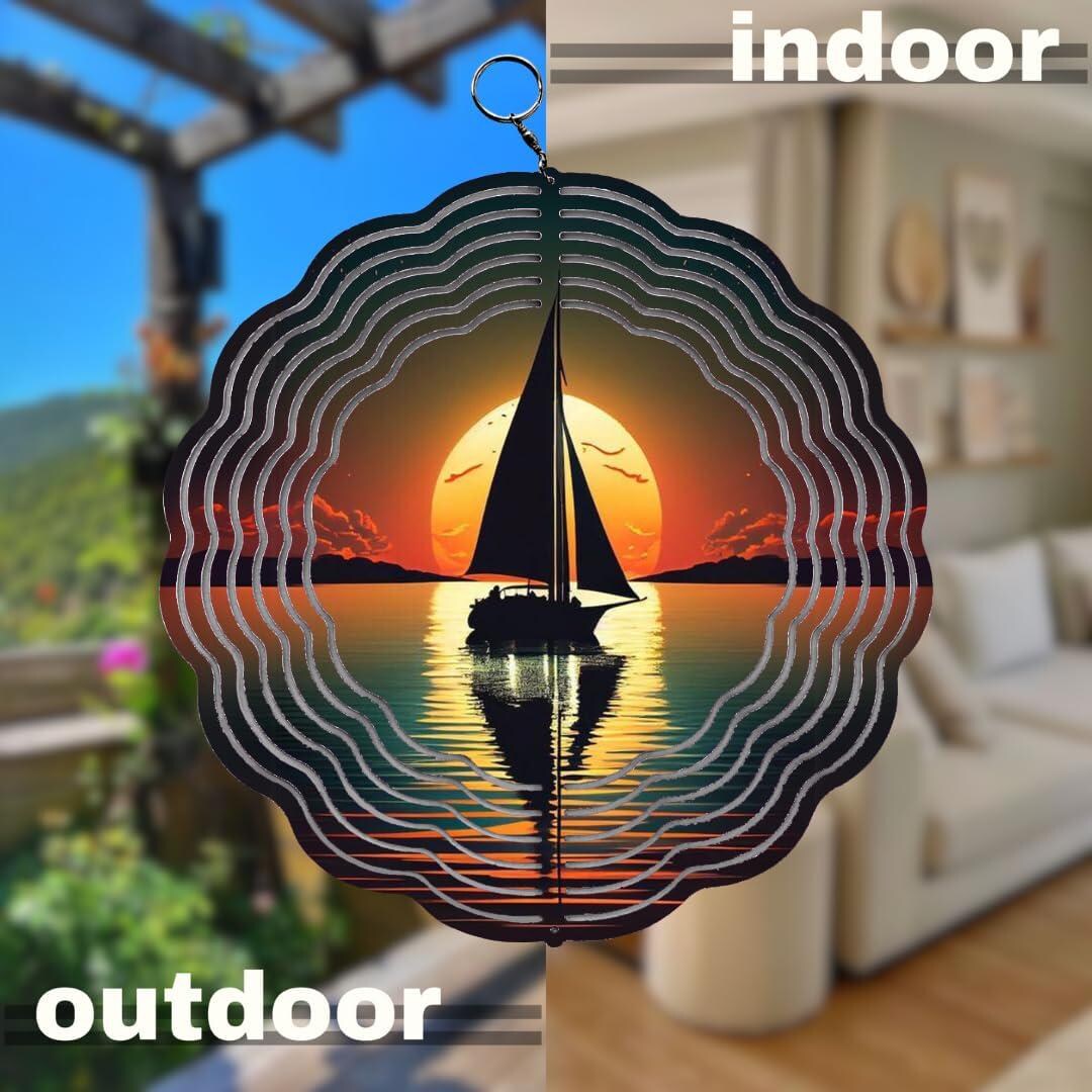 Silhouette of Sailboat in A Sunset Design Wind Spinner 10 Inch for ...
