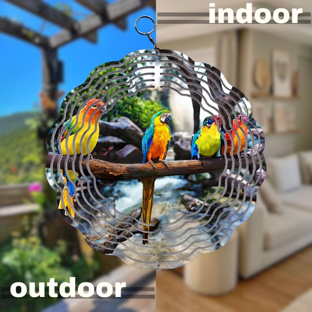 Rainbow Feathers Vibrant Parrot Wind Spinner for Yard Art and Garden ...