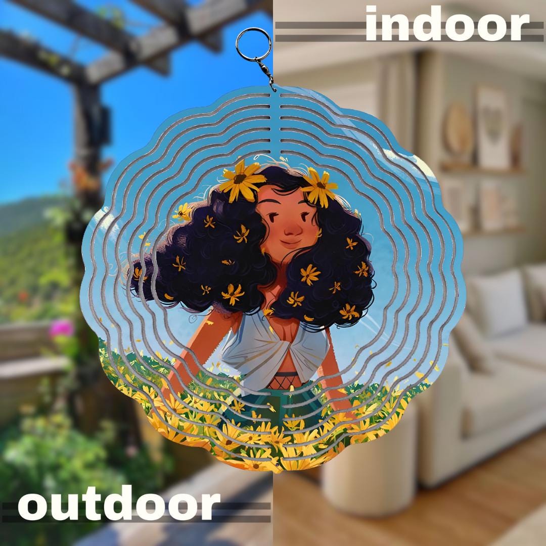 Golden Bloom Wind Spinner – Radiant Girl With Sunflowers for Indoor ...